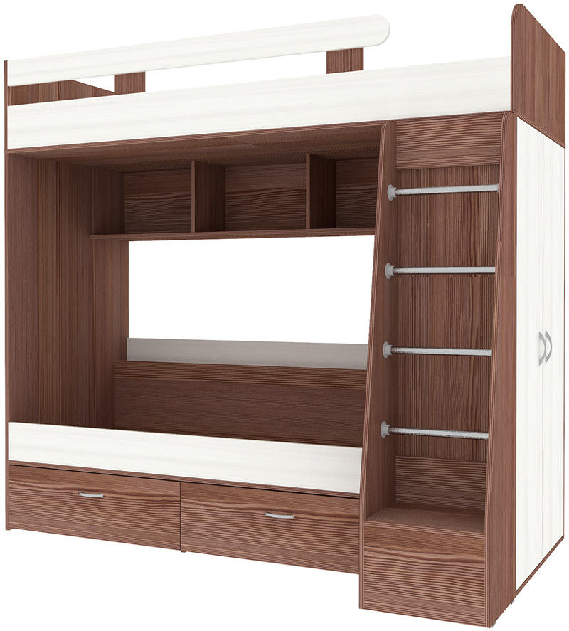 Двухъярусная кровать Юниор 6 Бодего Темный - Белое Дерево