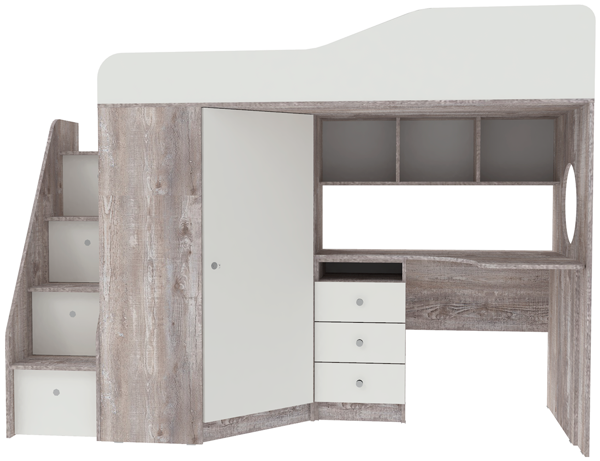 Кровать чердак Кадет 1 с универсальной лестницей Бетон Белый