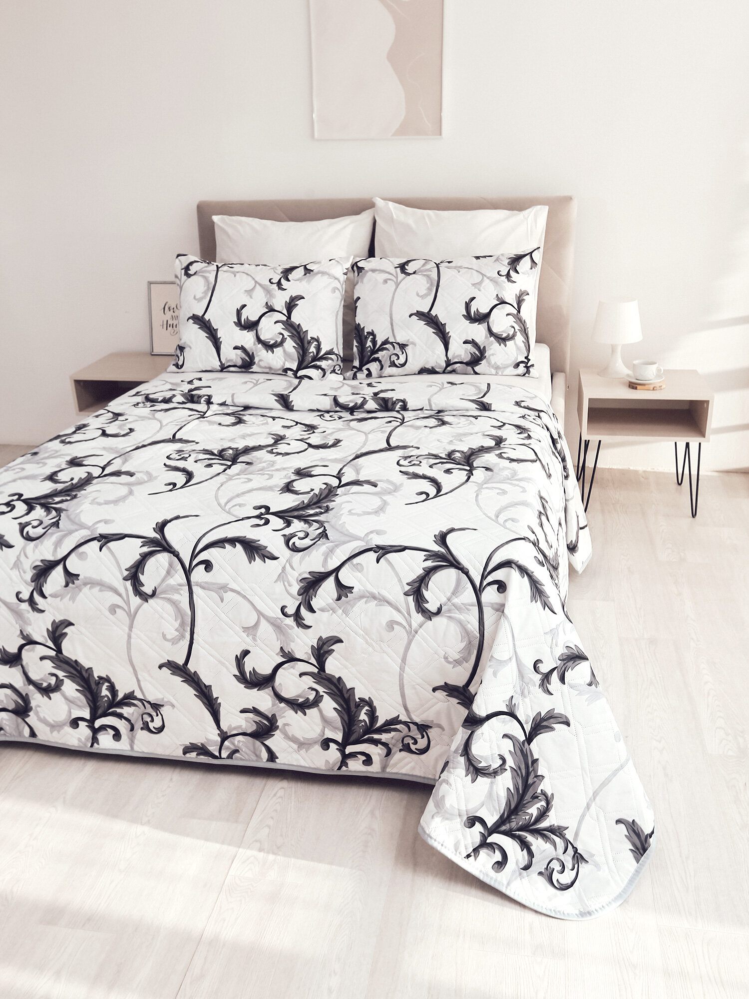 Покрывало из полисатина PLB-030 Elintale (кремовый-серый), Покрывало 200x215