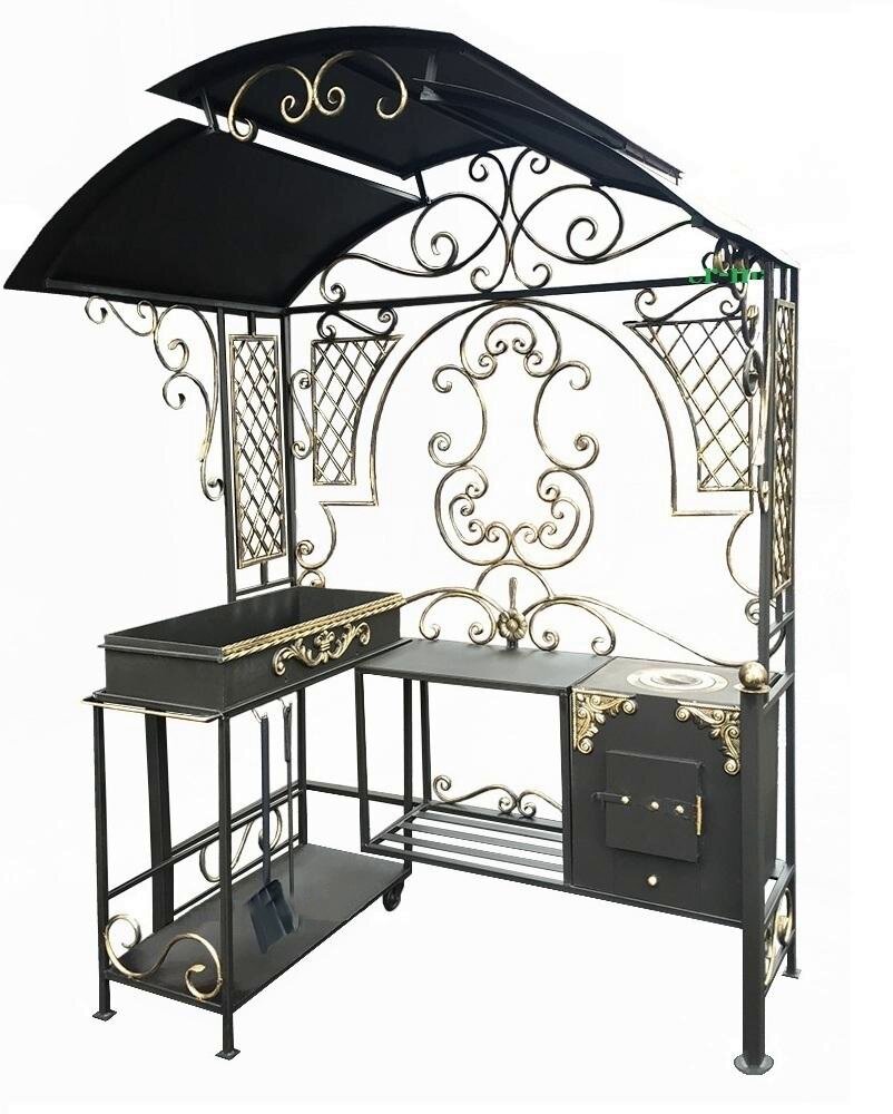 Мангал "Супер Комфорт Эксклюзив", чёрный, 165 см х 125 см х 235 см, толщина топки 3 мм