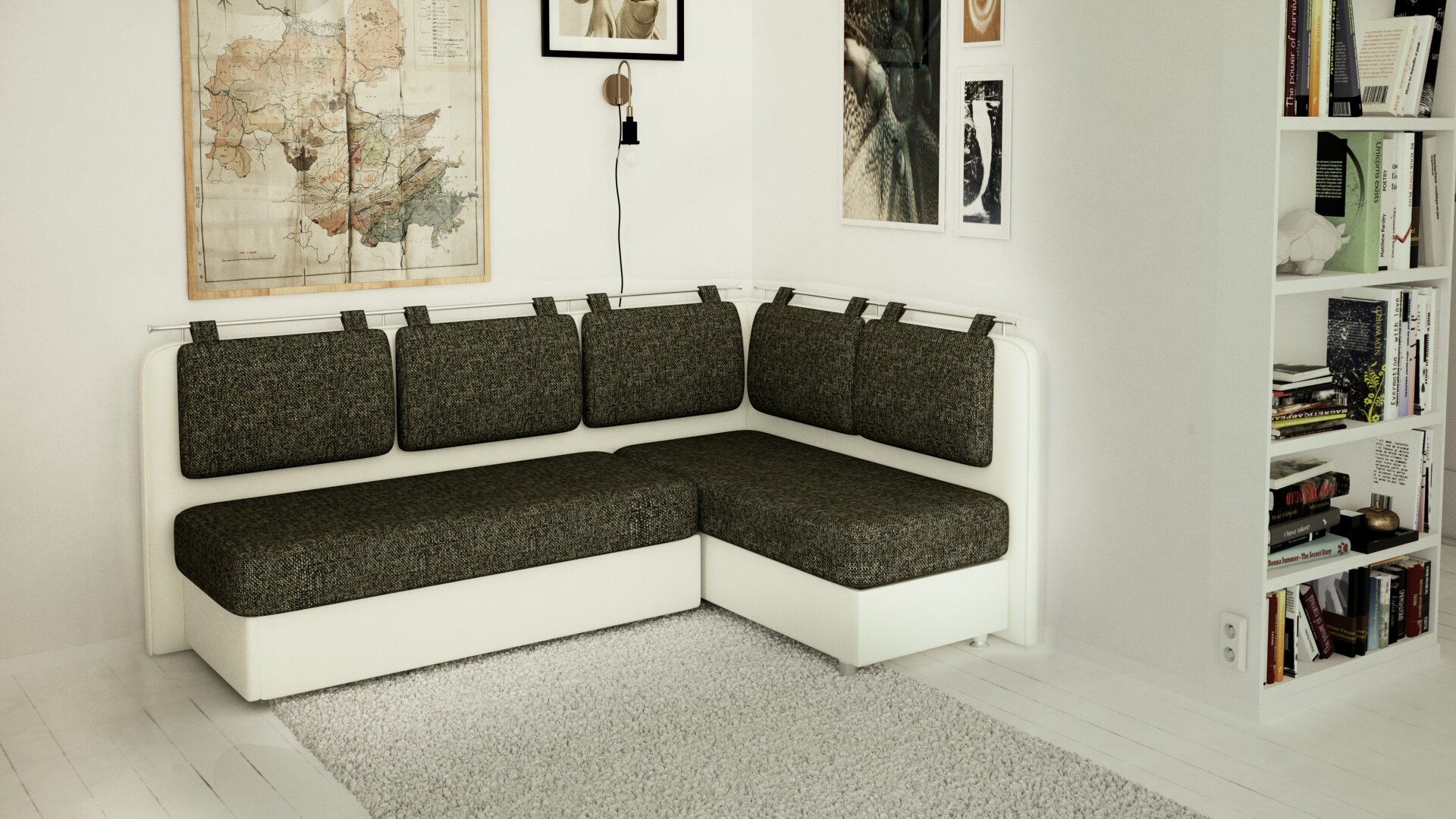 Диван кухонный угловой DiHall "Сюрприз", обивка рогожка + экокожа