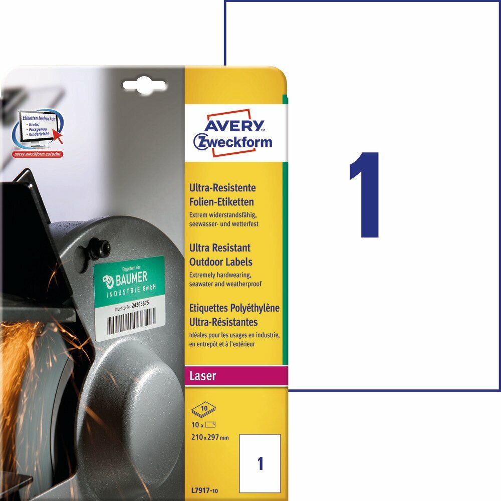 Суперпрочные пленочные этикетки Avery Zweckform [L7917-10] (210х297 мм, 10 шт, 10 листов)