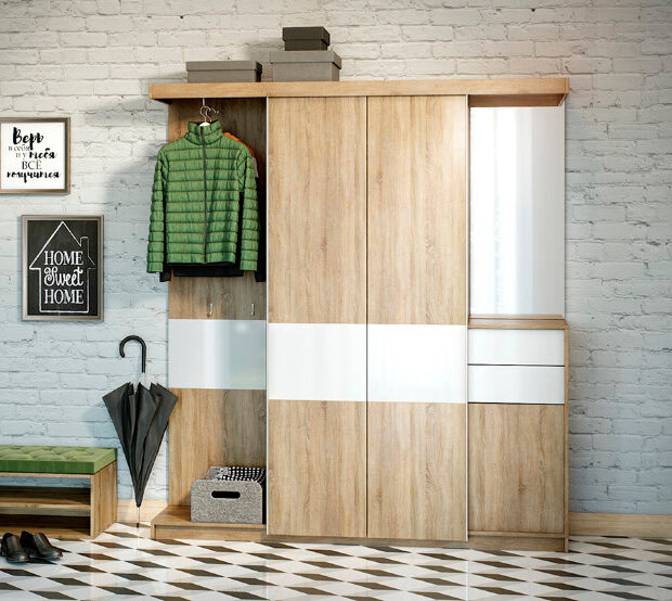 Прихожая Турин-2 Нью, МФ-Купе, размер 171х45.8х200 см, цвет Дуб сонома/белый