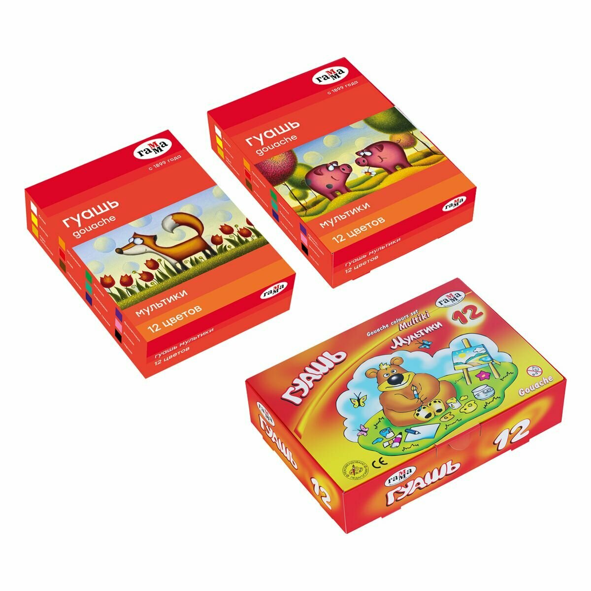 8 шт. Гуашь Гамма "Мультики", 12 цветов, 20мл, картон. упаковка