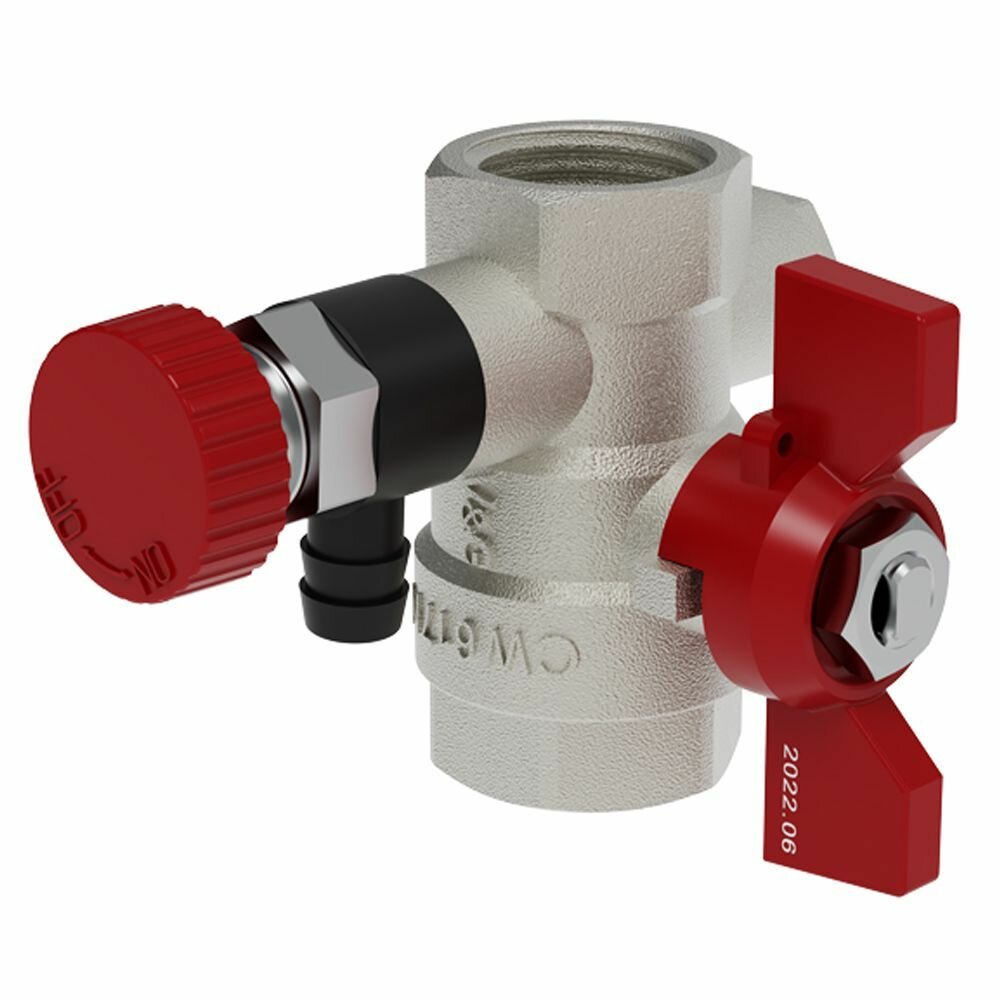 Кран шаровой с дренажем и воздухоотводчиком ВхВ, рукоятка-"бабочка" 1/2" VALOGIN VG-108101