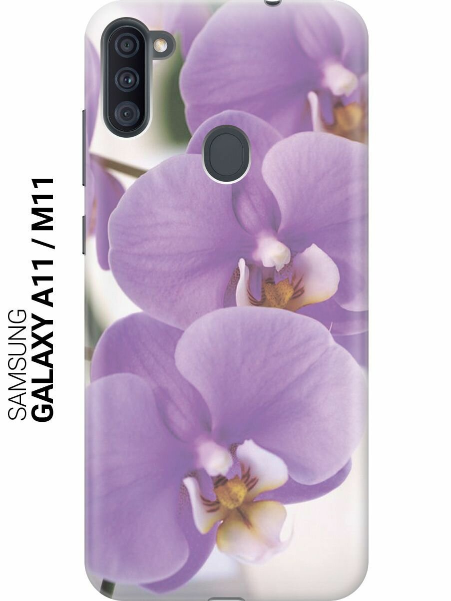 Силиконовый чехол на Samsung Galaxy A11, M11, Самсунг А11, М11 с принтом "Сиреневые орхидеи"