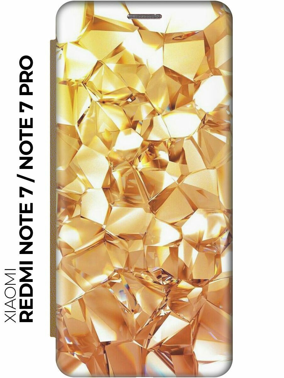 Чехол-книжка Янтарные камни на Xiaomi Redmi Note 7 / Note 7 Pro / Сяоми Редми Ноут 7 / Ноут 7 Про золотой