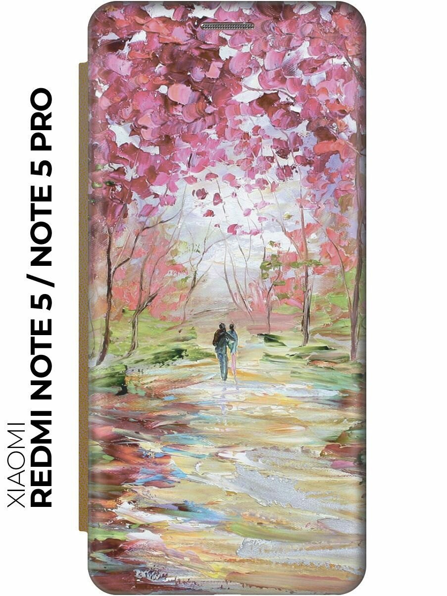 Чехол-книжка Весенняя роща на Xiaomi Redmi Note 5 / Note 5 Pro / Сяоми Редми Ноут 5 / Ноут 5 Про золотой
