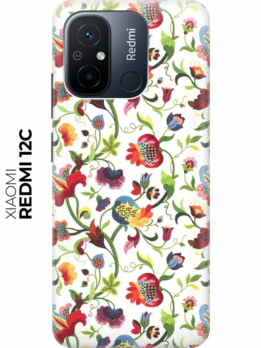 Силиконовый чехол Цветочный узор на Xiaomi Redmi 12C / Сяоми Редми 12С