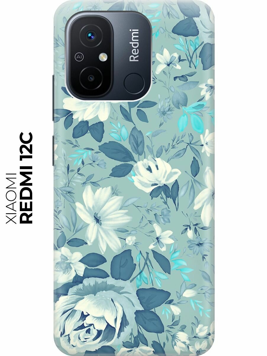 Силиконовый чехол Цветы на голубом на Xiaomi Redmi 12C / Сяоми Редми 12С