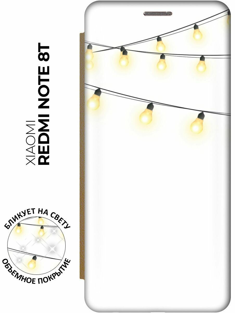 Чехол-книжка Лампочки на Xiaomi Redmi Note 8T / Сяоми Редми Ноут 8Т с эффектом блика золотой