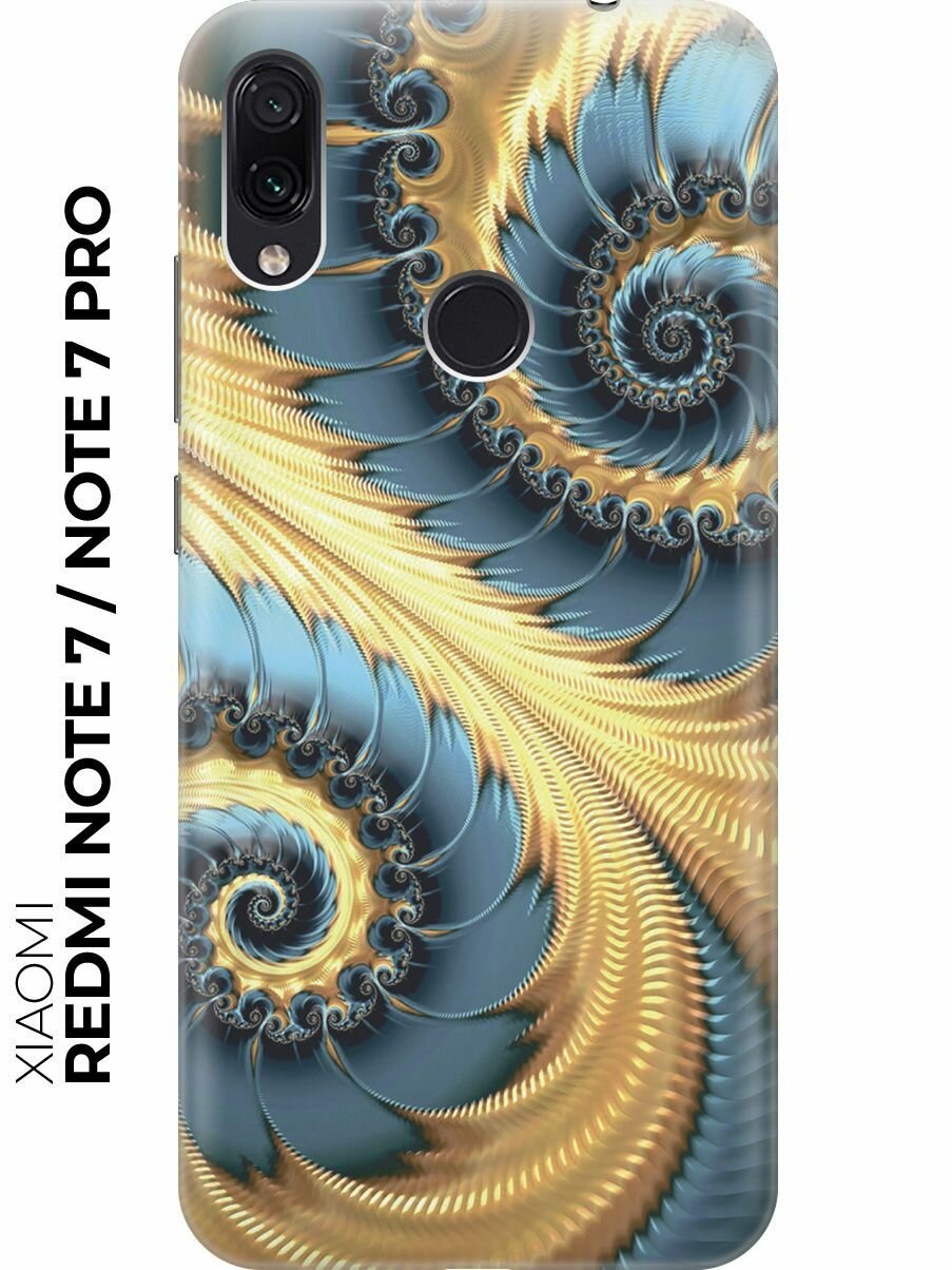 Силиконовый чехол Сине-золотые узоры на Xiaomi Redmi Note 7 / Note 7 Pro / Сяоми Редми Ноут 7 / Ноут 7 Про