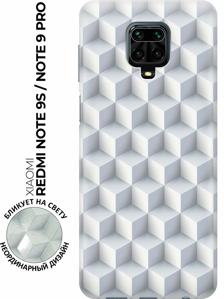 Силиконовый чехол Паттерн из белых кубов на Xiaomi Redmi Note 9s / Note 9 Pro / Сяоми Редми Ноут 9с / Ноут 9 Про с эффектом блика