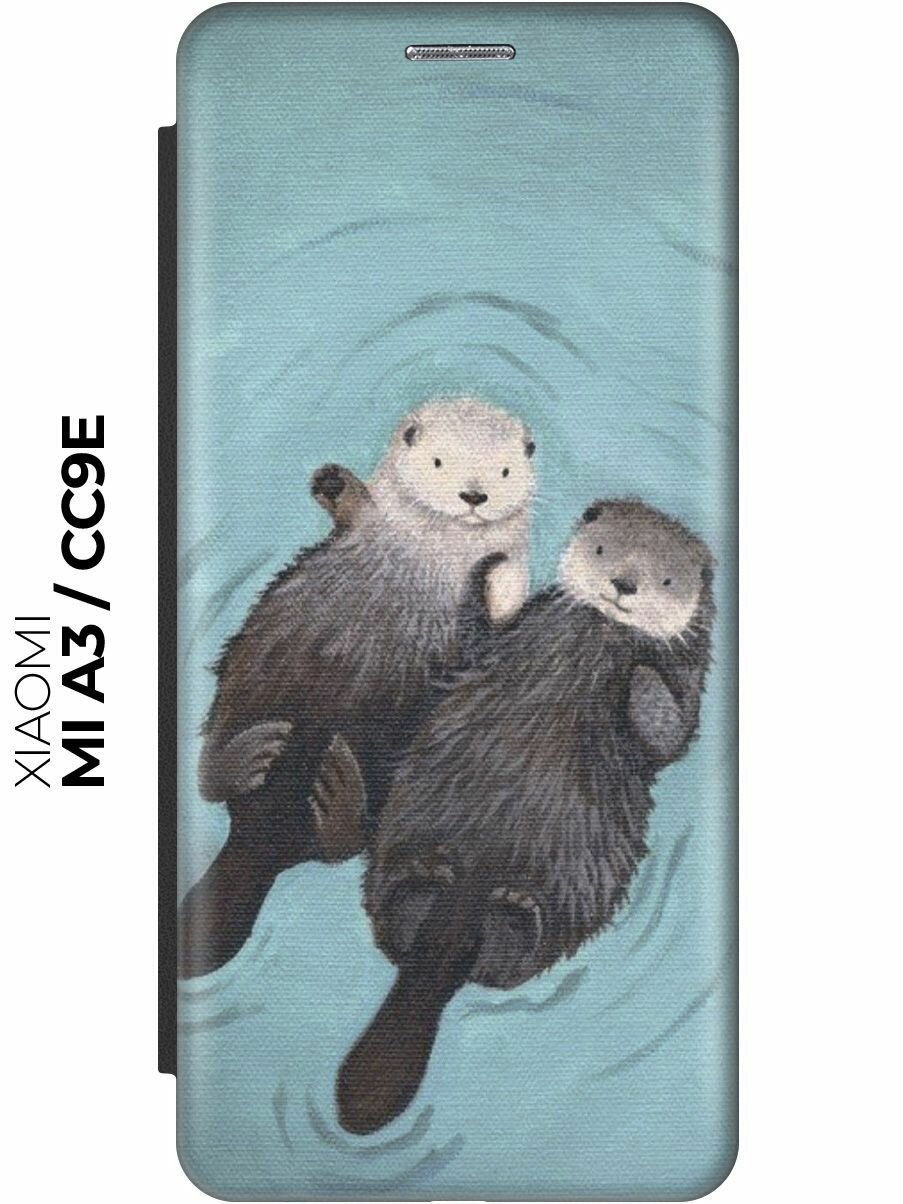 Чехол-книжка Выдры на голубом на Xiaomi Mi A3 / CC9e / Сяоми Ми А3 / Ми СС9е черный