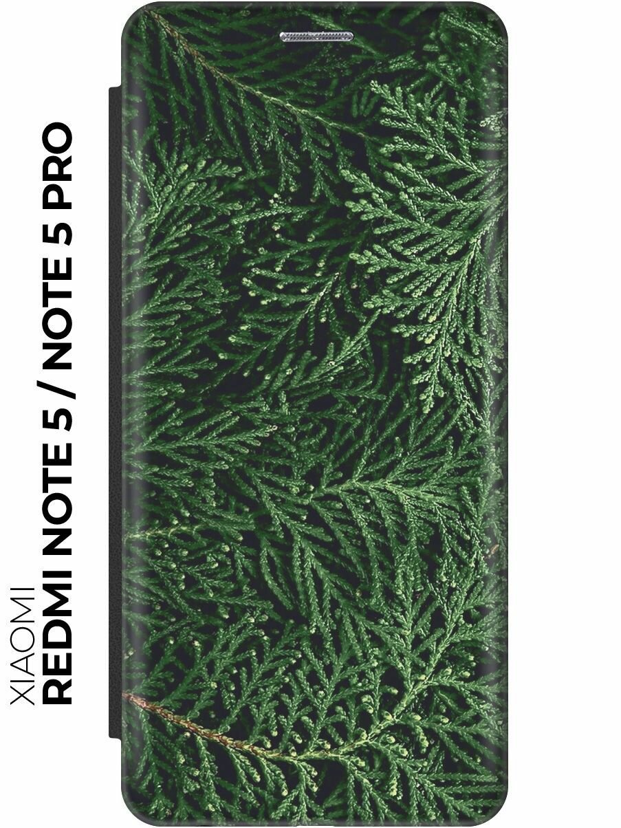 Чехол-книжка Хвоя на Xiaomi Redmi Note 5 / Note 5 Pro / Сяоми Редми Ноут 5 / Ноут 5 Про черный