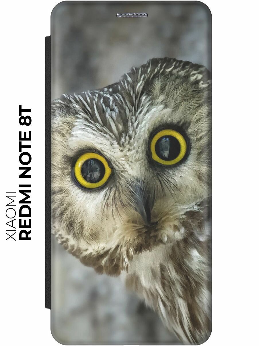 Чехол-книжка Удивленная сова на Xiaomi Redmi Note 8T / Сяоми Редми Ноут 8Т черный