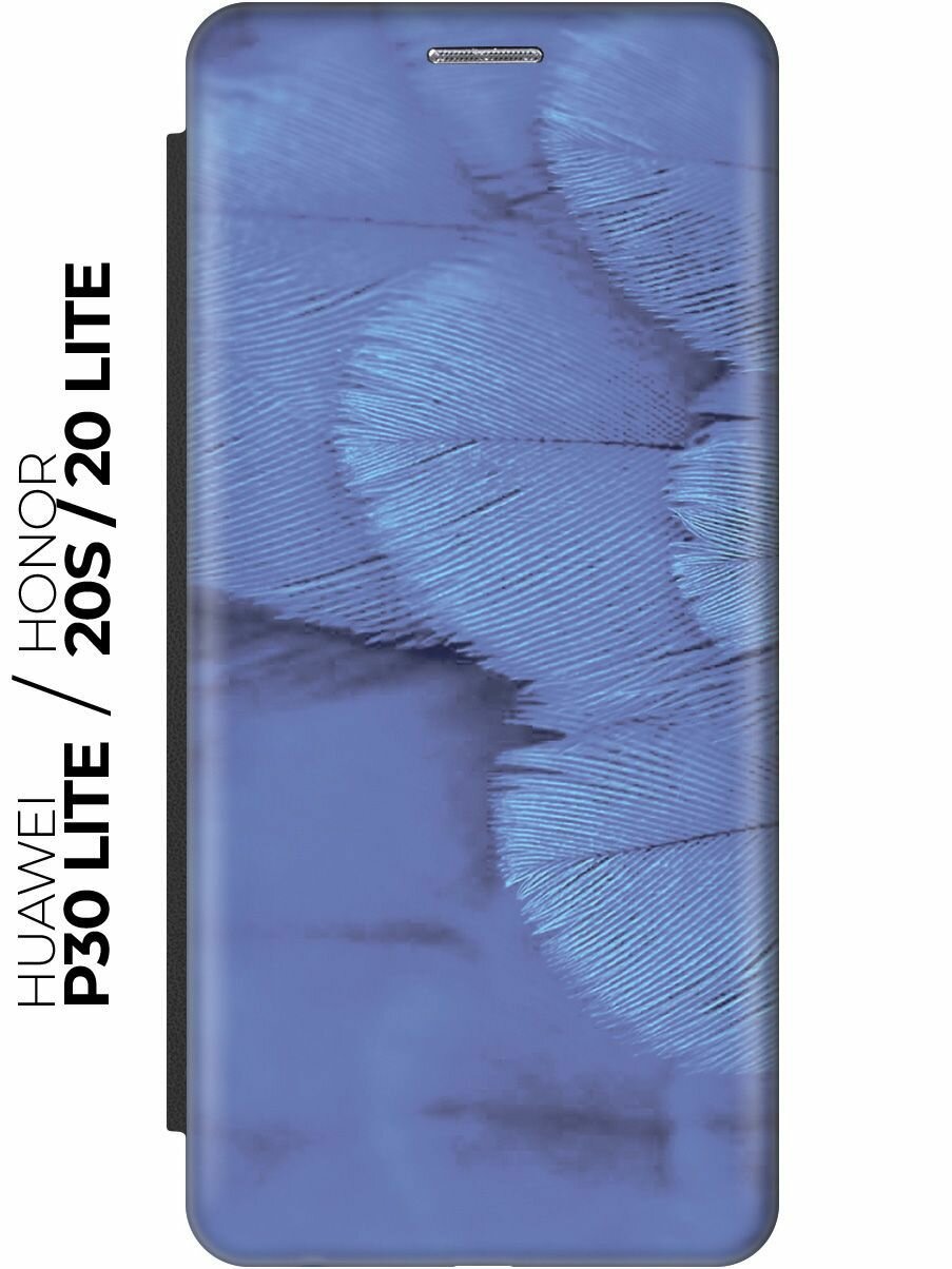 Чехол-книжка Голубые перья на Honor 20 Lite / 20s / Huawei P30 Lite / Хуавей П30 Лайт / Хонор 20 Лайт / 20s черный