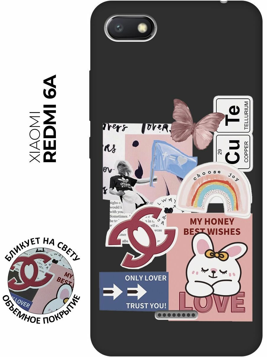 Матовый чехол Cute Stickers для Xiaomi Redmi 6A / Сяоми Редми 6А с 3D эффектом черный