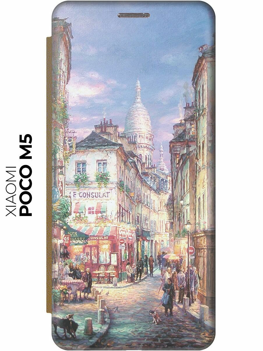 Чехол-книжка Пейзаж Монмартра на Xiaomi Poco M5 / Сяоми Поко М5 золотой