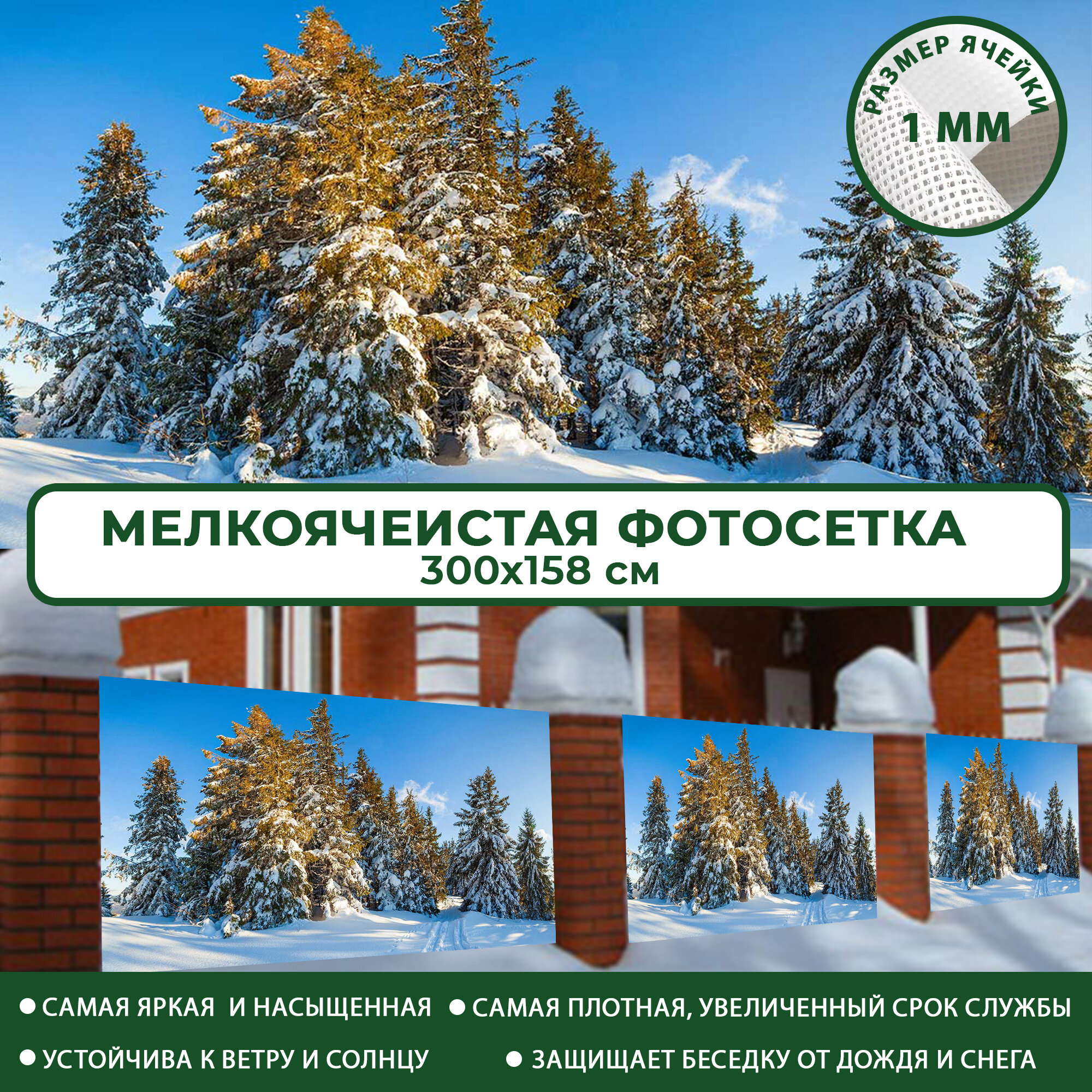 Фотосетка Мечта для забора беседки террасы 300x158 см, "Зимнее утро" , фотофасад для дома дачи сада