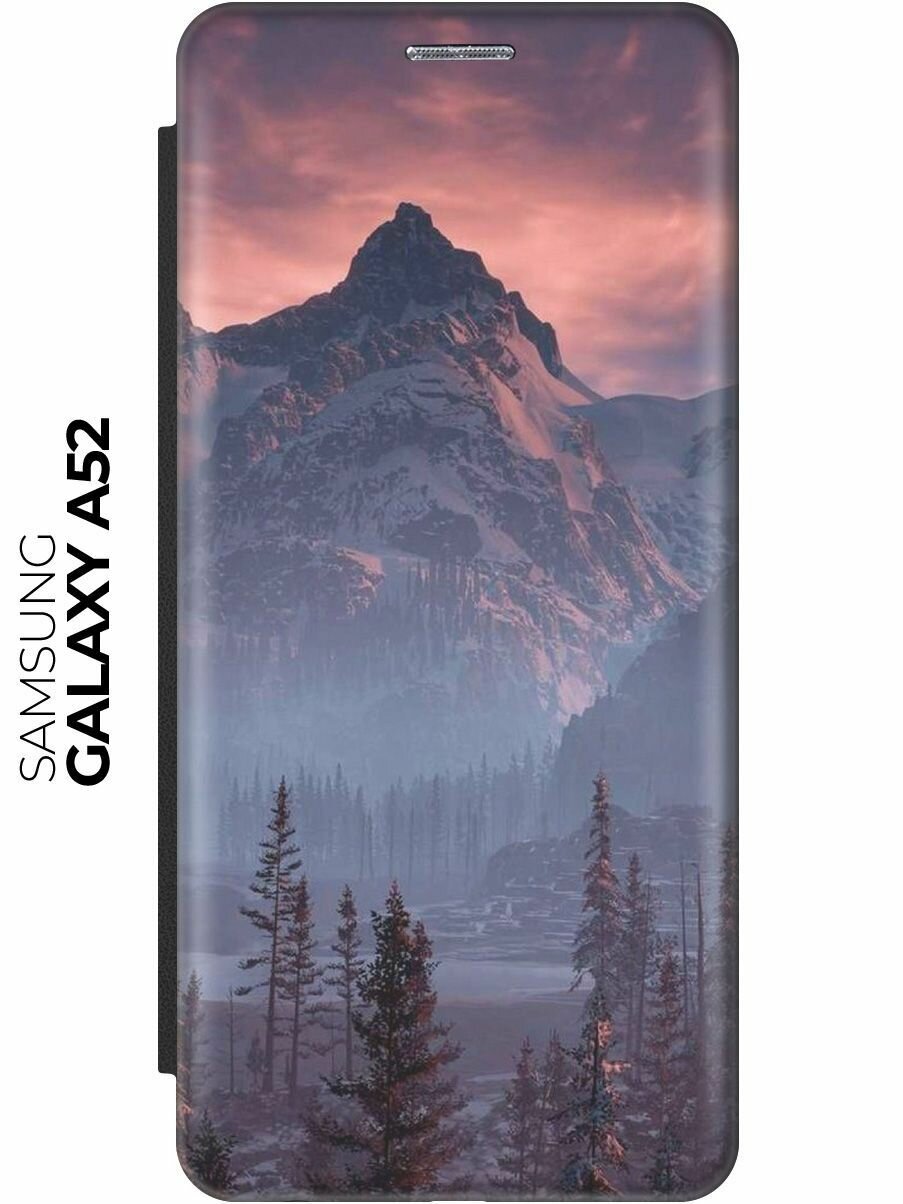 Чехол-книжка Лес, горы, зарево на Samsung Galaxy A52 / Самсунг А52 черный