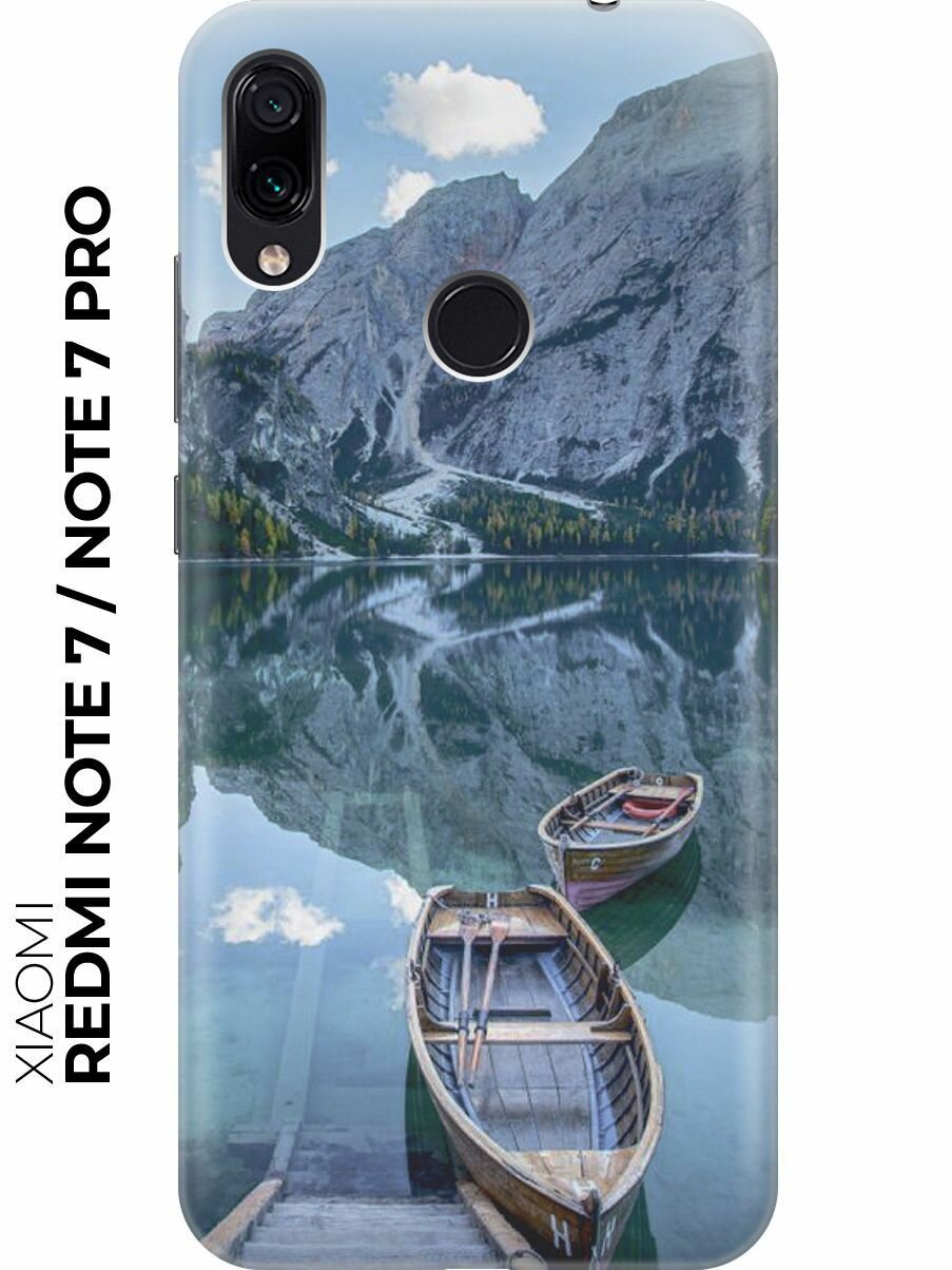 Силиконовый чехол Горы, озеро, лодка на Xiaomi Redmi Note 7 / Note 7 Pro / Сяоми Редми Ноут 7 / Ноут 7 Про
