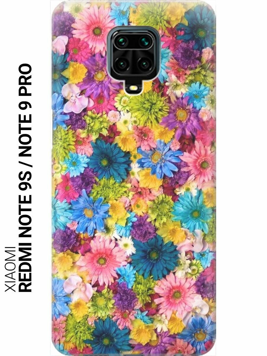 Силиконовый чехол на Xiaomi Redmi Note 9s, Note 9 Pro, Сяоми Редми Ноут 9 эс, Ноут 9 Про с принтом "Поле разноцветных цветов"
