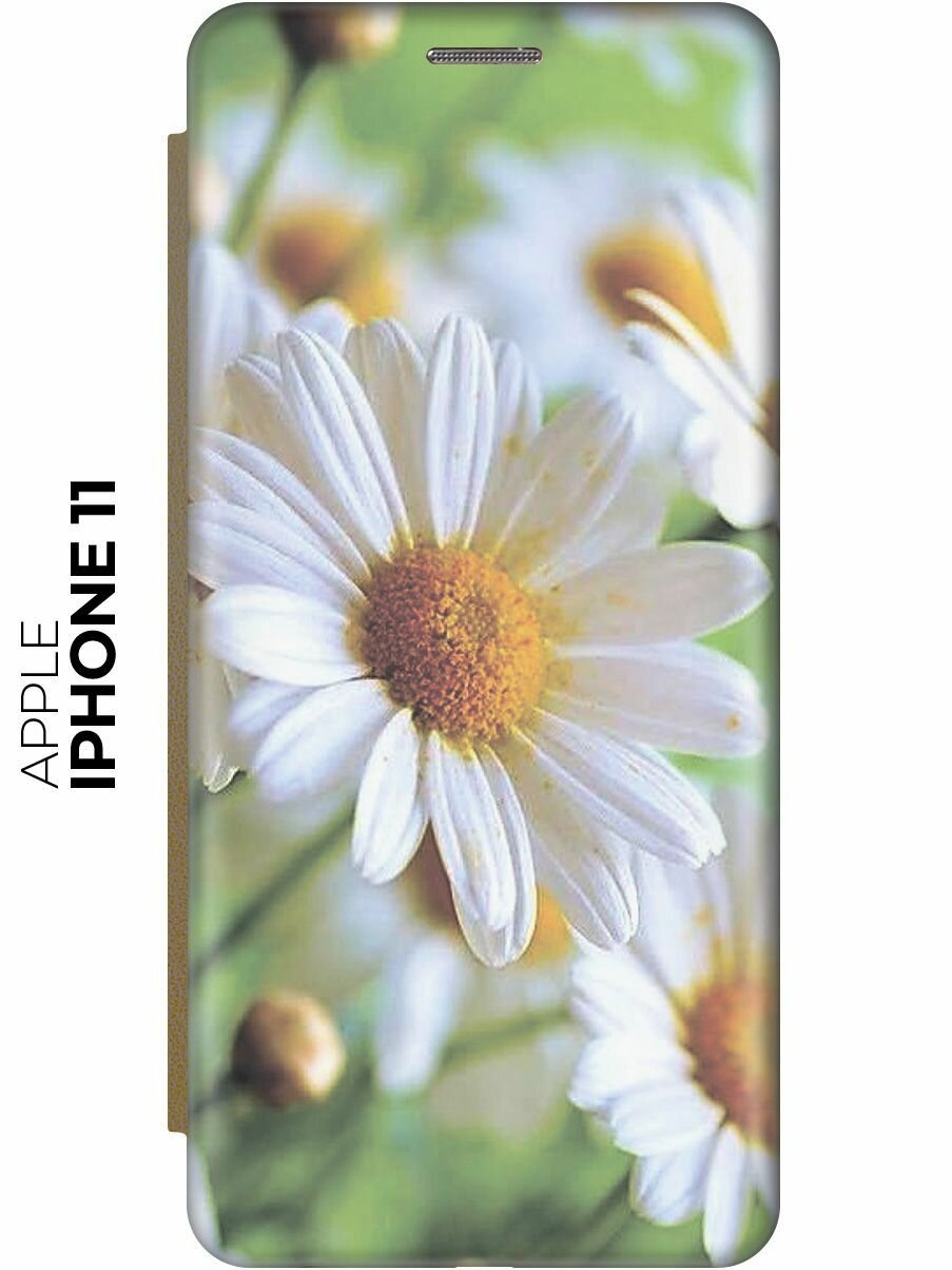 Чехол-книжка на Apple iPhone 11 / Эпл Айфон 11 с рисунком "Голографическое пламя" золотой