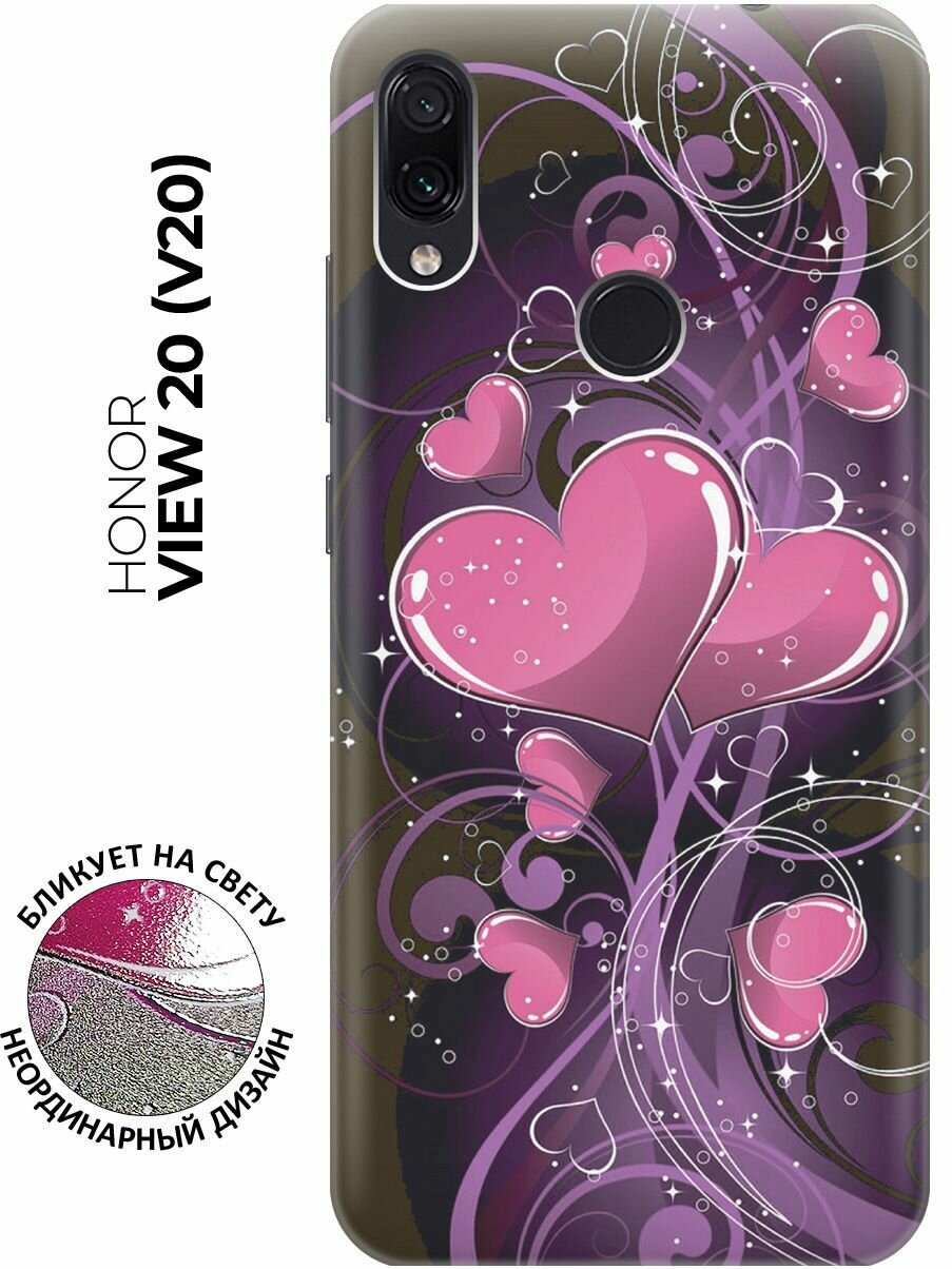 Силиконовый чехол Волшебные сердечки на Xiaomi Redmi Note 7 / Note 7 Pro / Сяоми Редми Ноут 7 / Ноут 7 Про с эффектом блика