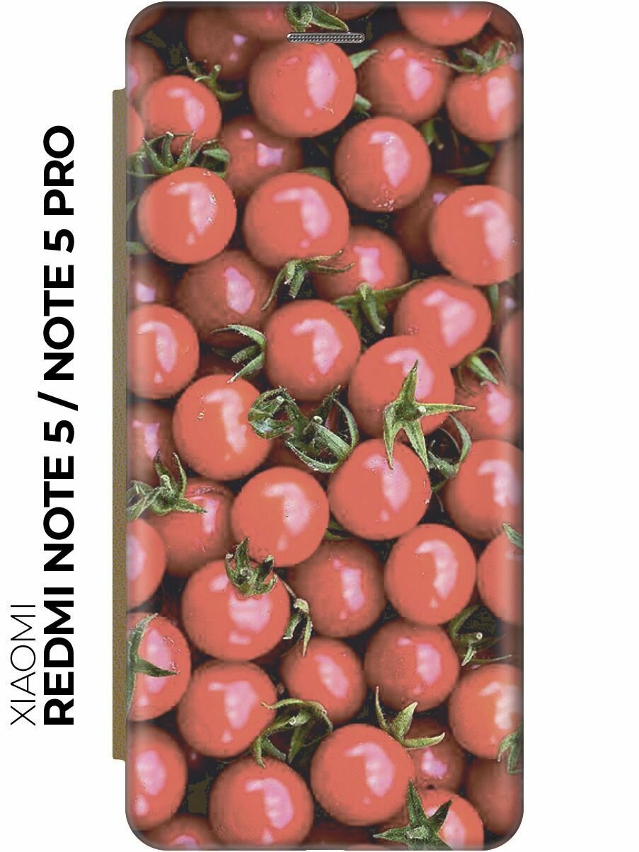 Чехол-книжка Черри на Xiaomi Redmi Note 5 / Note 5 Pro / Сяоми Редми Ноут 5 / Ноут 5 Про золотой