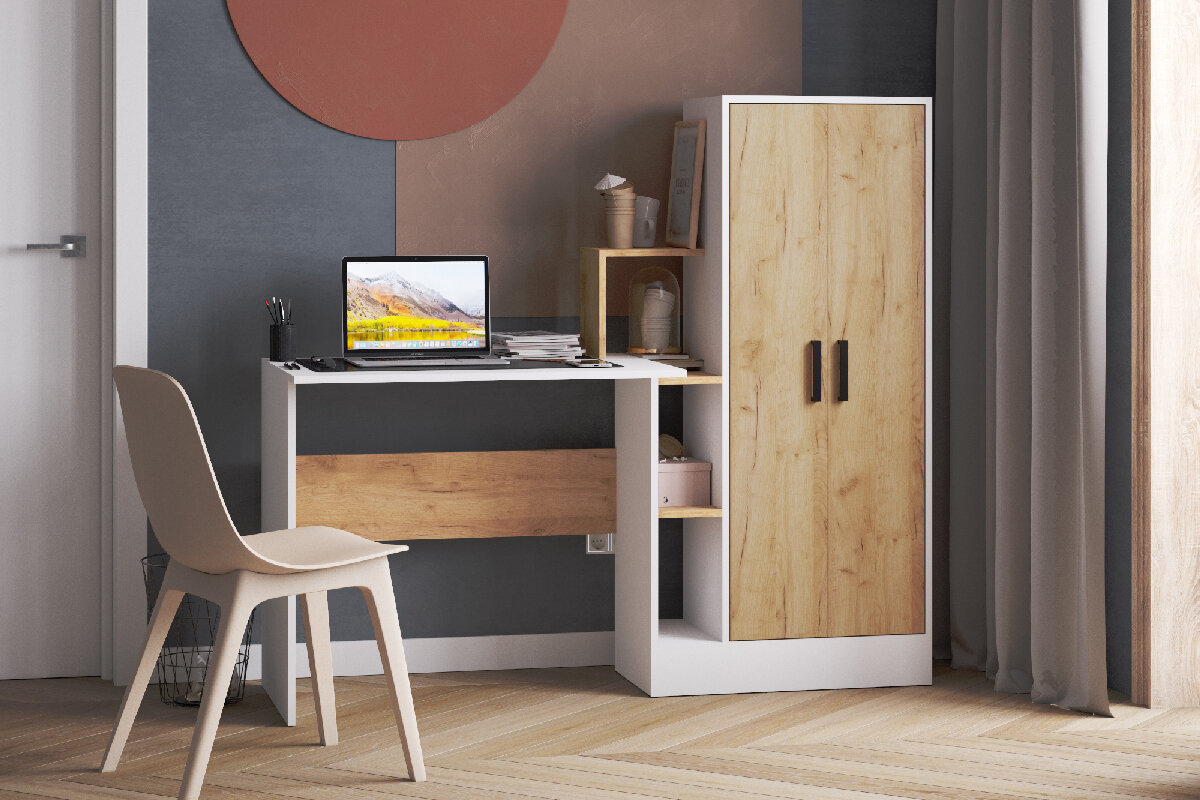 Компьютерный стол СКМ-1 белый/дуб крафт золотой (Микон)