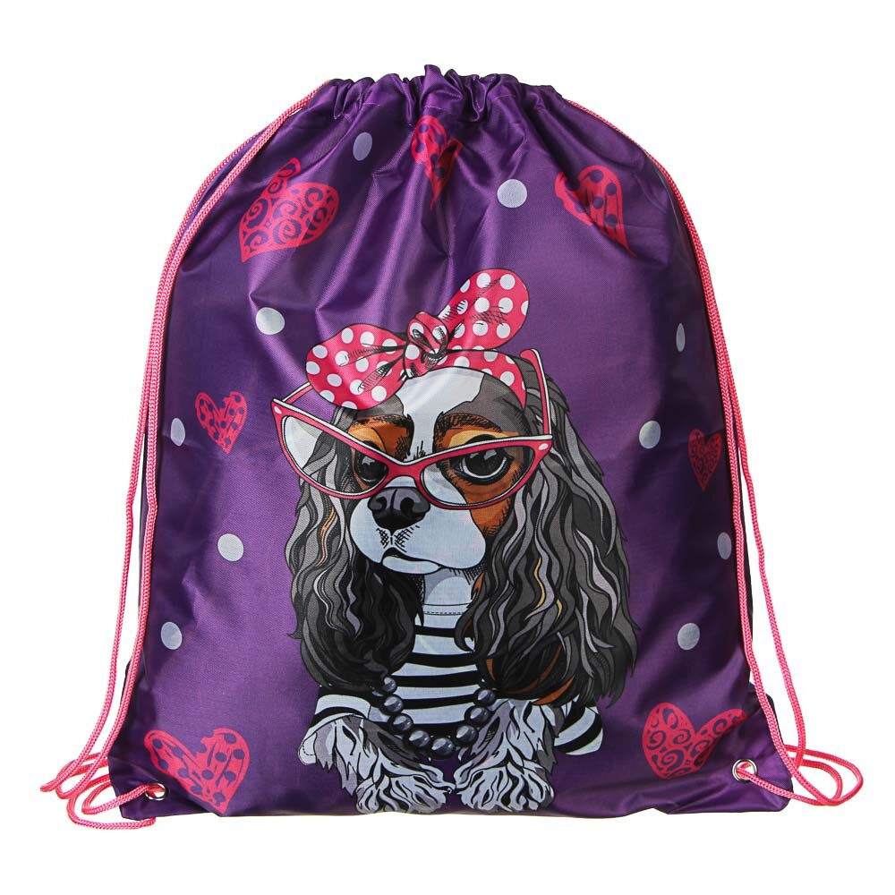 Мешок для обуви "Гламур дог", на завязках, для девочек, фиолетовый, 22x36 см