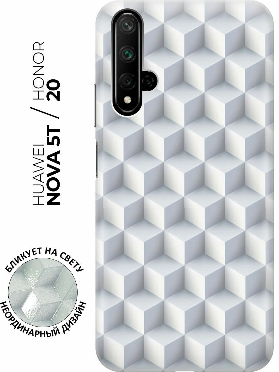 Силиконовый чехол Паттерн из белых кубов на Honor 20 / Huawei Nova 5T / Хонор 20 / Хуавей Нова 5Т с эффектом блика
