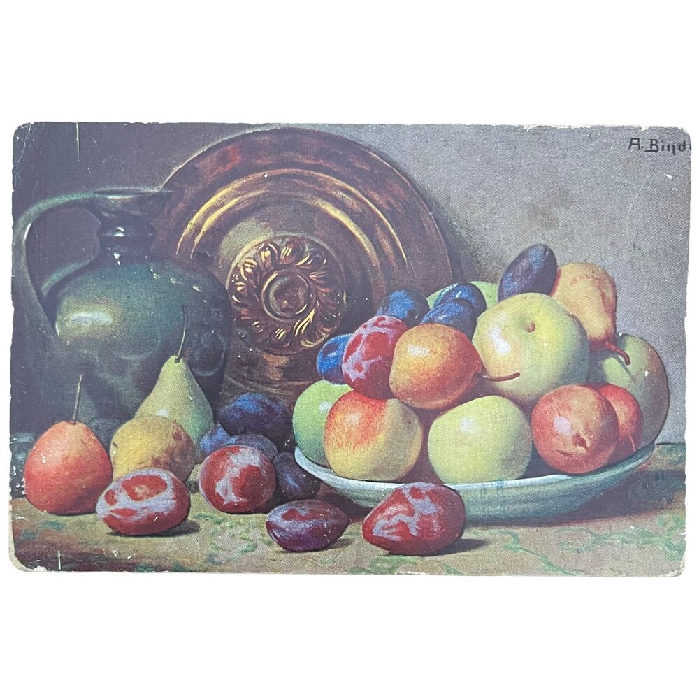 Почтовая открытка "Кувшин, сливы и груши" 1900-1917 гг. Европа