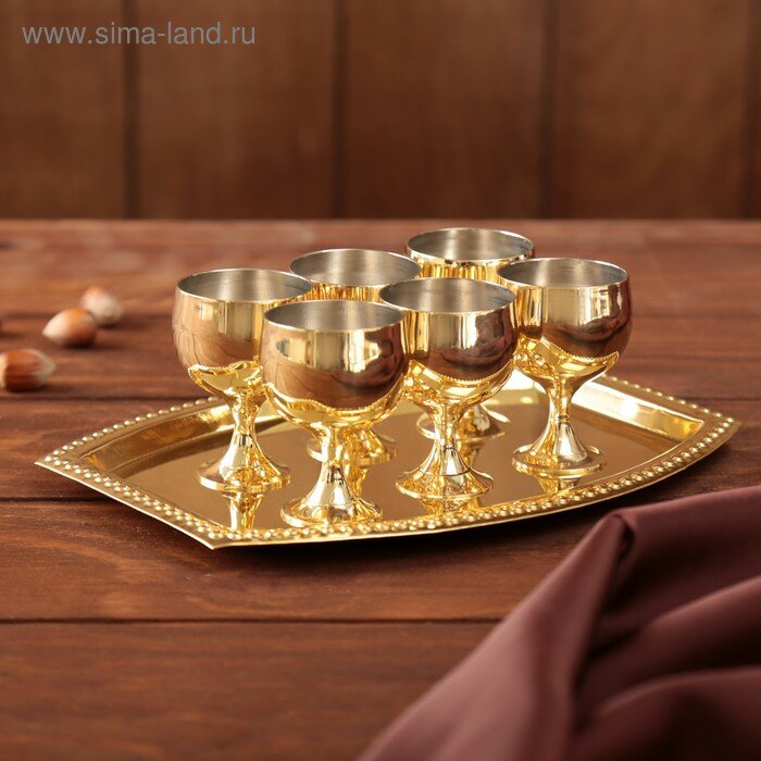 Набор рюмок на подносе, 24×17 см, 6 шт.