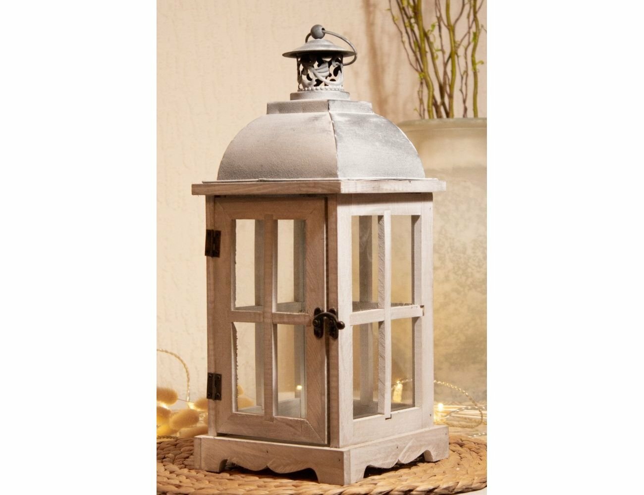 Подсвечник фонарь ангьен, дерево, белый, 41 см, Koopman International CAT300030-1