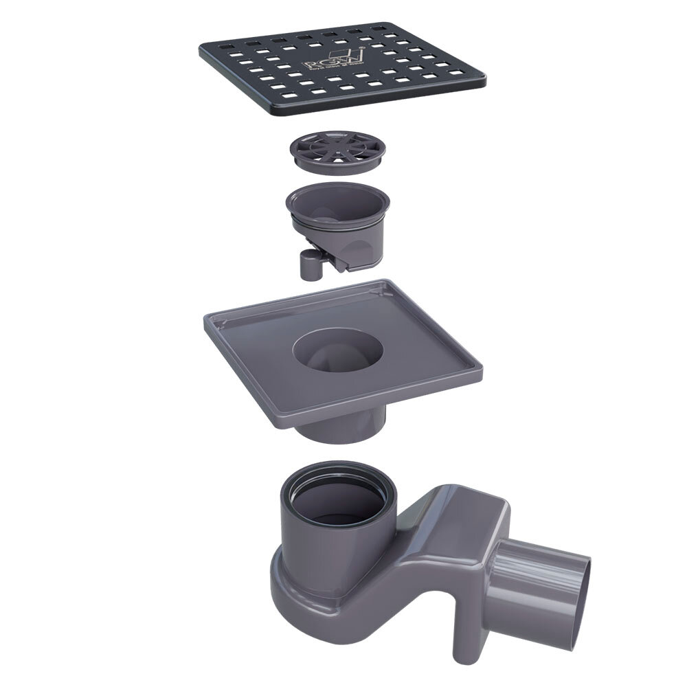 Душевой трап RGW SDR-14B-11 квадрат 110*110 черный Ø 50 мм без ножек, с решеткой 47211411-04