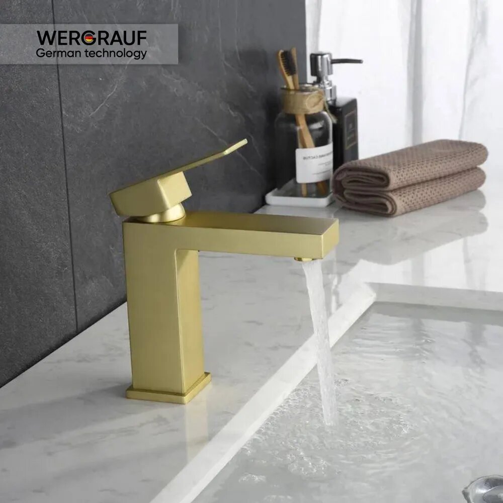 Смеситель для раковины Wergrauf FB-01G монолитный цвет золото