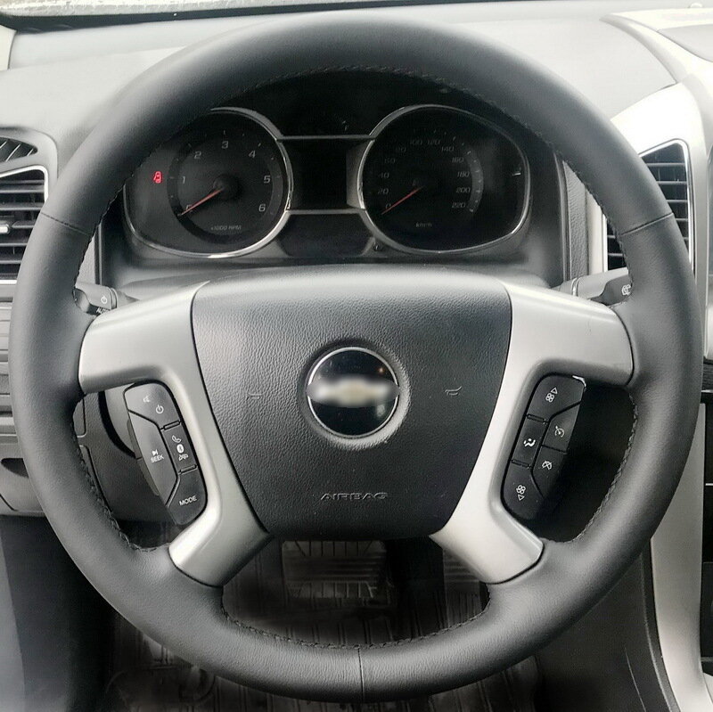 Накладка из натуральной кожи "Кожа рулит" на руль Chevrolet Captiva I (2006-2016), Daewoo Winstorm (2006-2011), черная, для замены штатной кожаной накладки