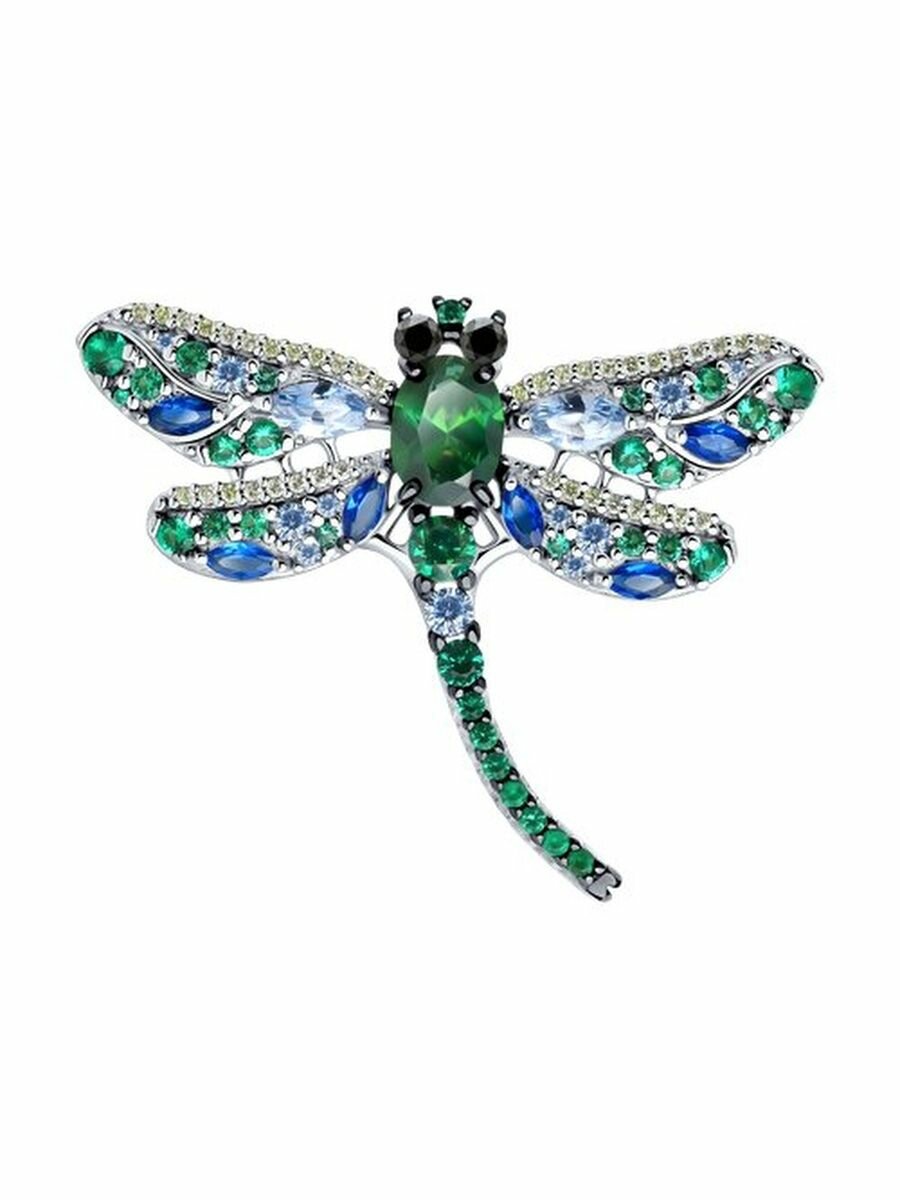 Брошь, серебро, 925 проба, родирование, фианит