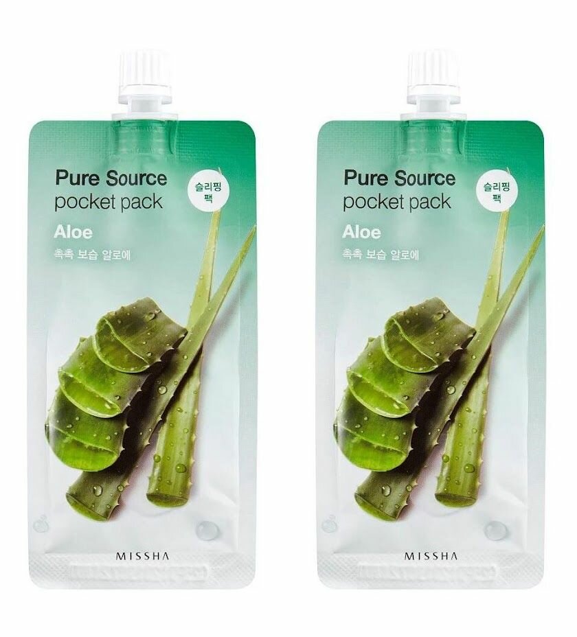 Маска кремовая ночная с экстрактом алоэ, Missha, Pure Source Pocket pack Aloe, 10 мл, 2 шт
