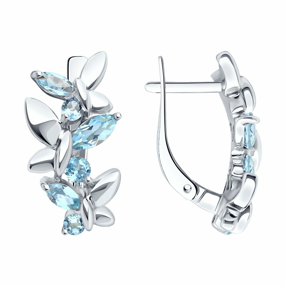 Серьги, серебро, 925 проба, родирование, топаз