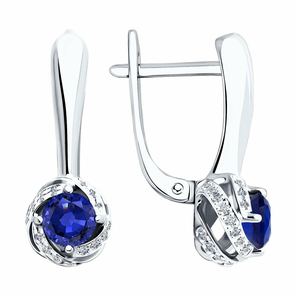 Серьги, белое золото, 585 проба, бриллиант, сапфир