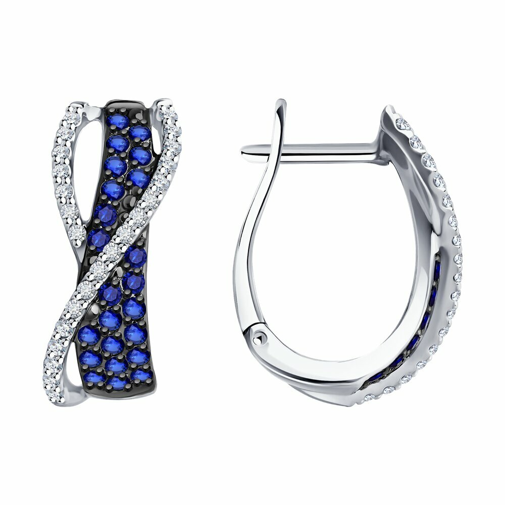 Серьги, белое золото, 585 проба, бриллиант, сапфир