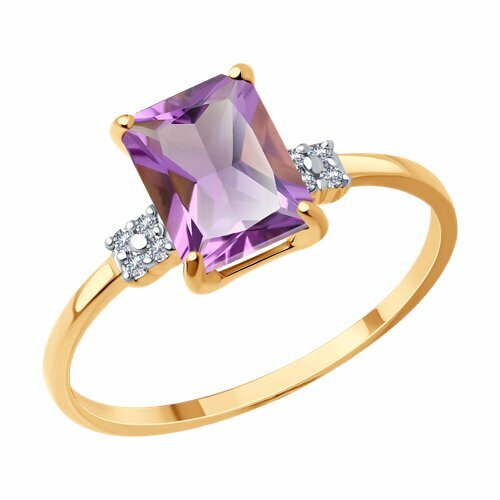 Кольцо, красное золото, 585 проба, аметист, фианит