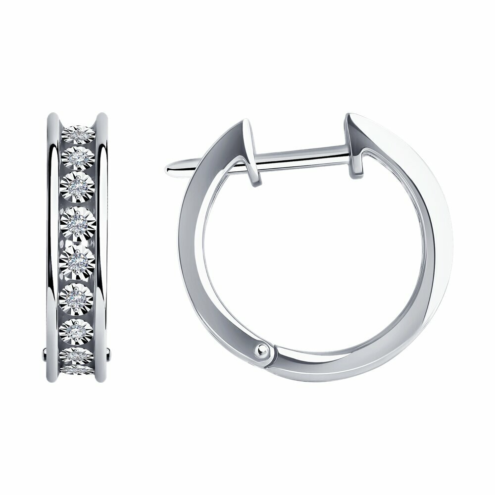 Серьги конго, белое золото, 585 проба, бриллиант