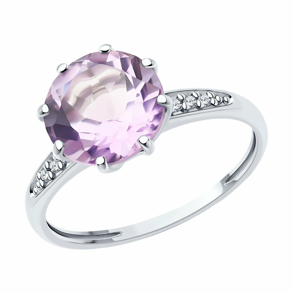 Кольцо Diamant, серебро, 925 проба, родирование, фианит, аметист