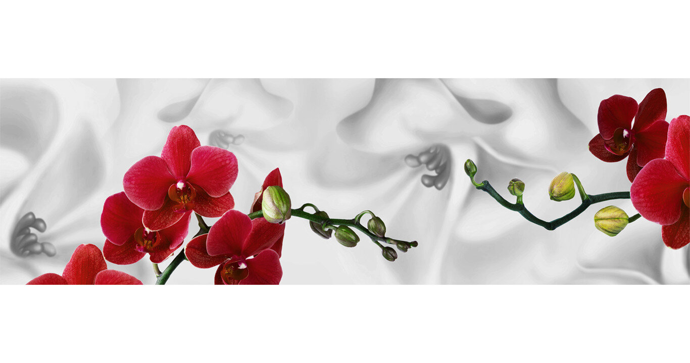 Кухонный фартук"Красные орхидеи 91" 2000*600мм, АБС пластик, фотопечать