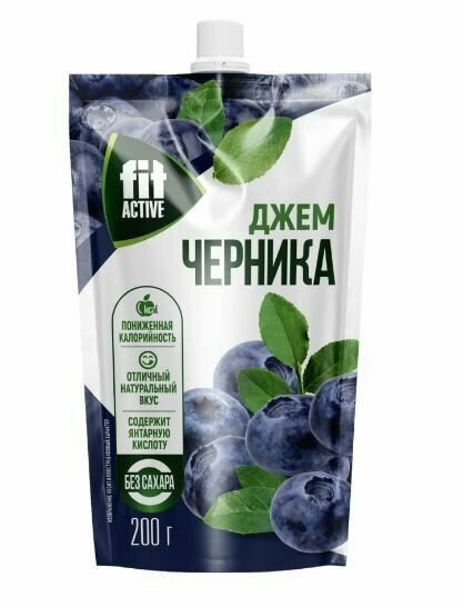Джем FitACTIVE, Черника, дой-пак, 200 гр