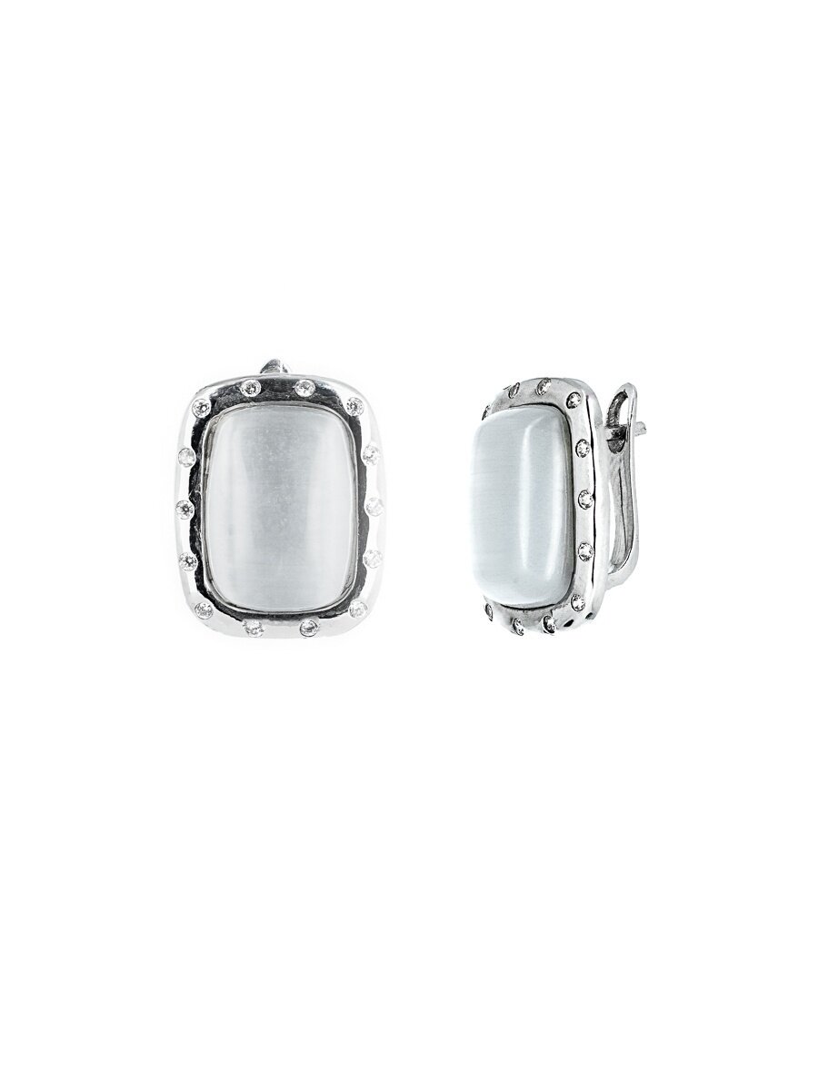 Серьги L-Silver, серебро, 925 проба, родирование, улексит синтетический, фианит